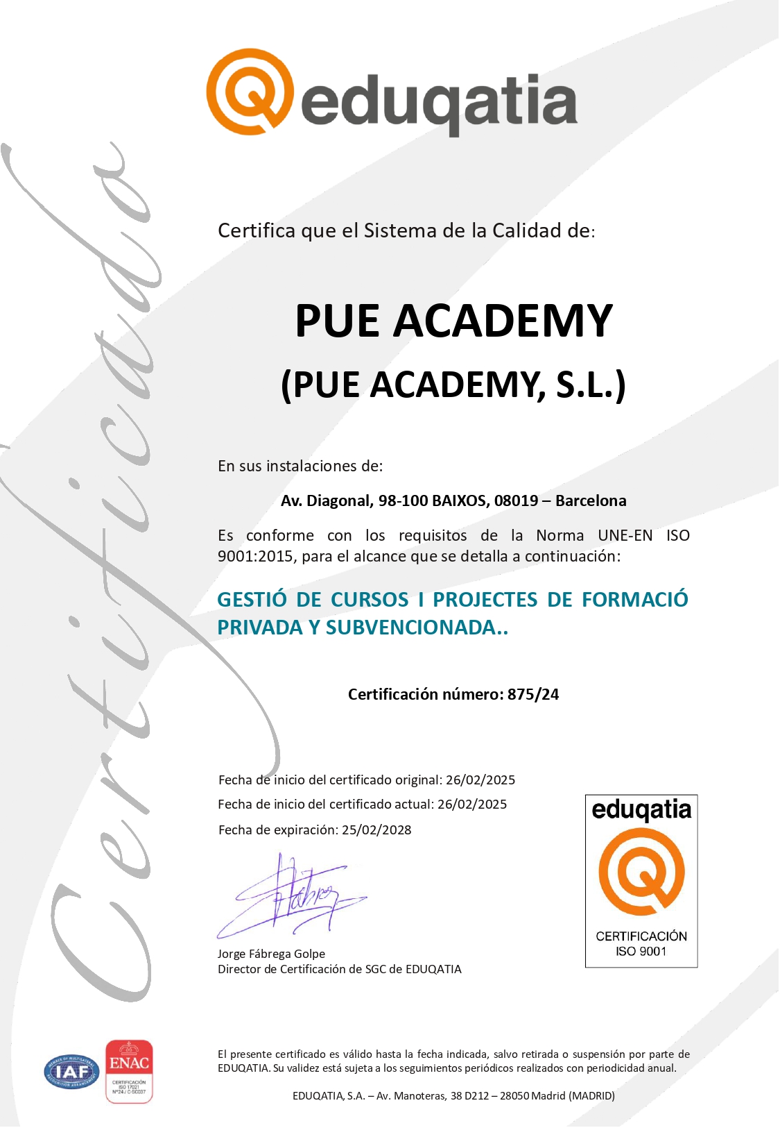 PUE Academy recibe la certificación ISO 9001 | Blog PUE Academy